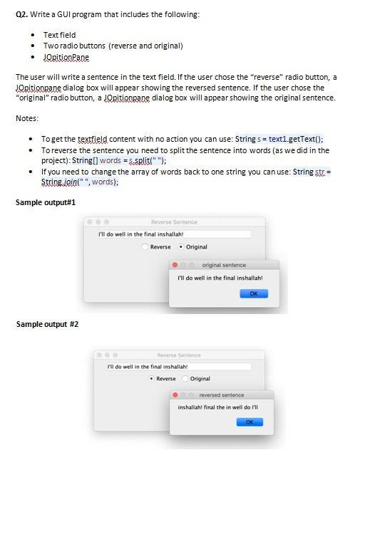 Solved Q2. Write a GUI program that includes the following: | Chegg.com