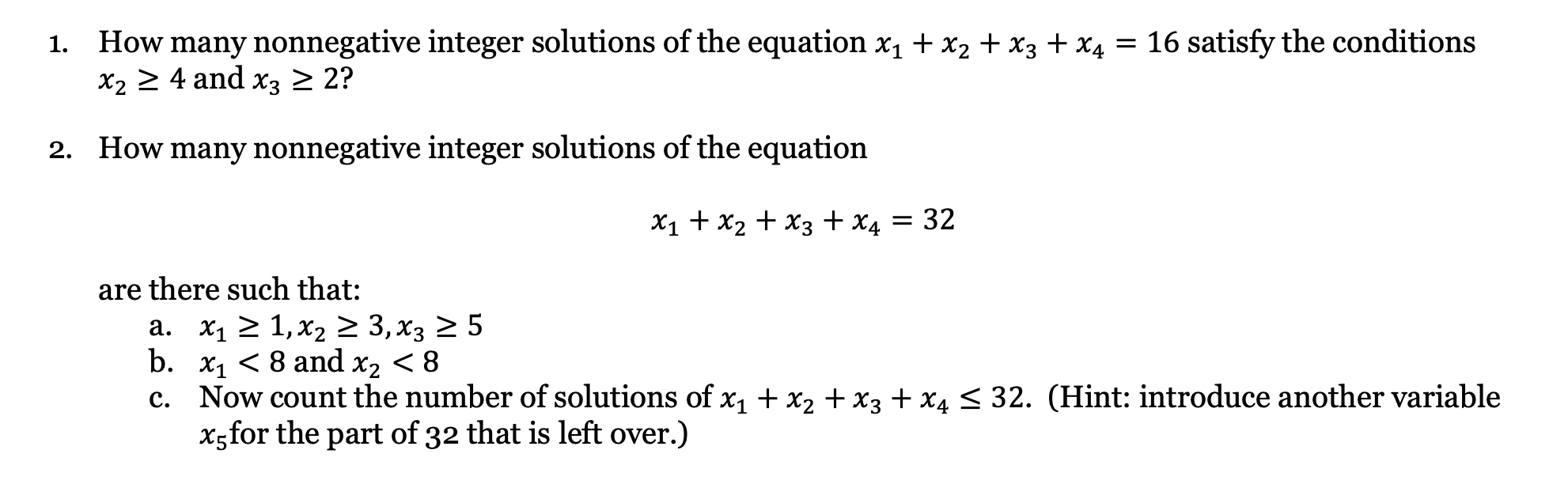 Solved 1. How many nonnegative integer solutions of the | Chegg.com