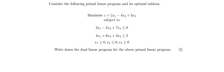 Solved Consider the following primal linear program and its | Chegg.com