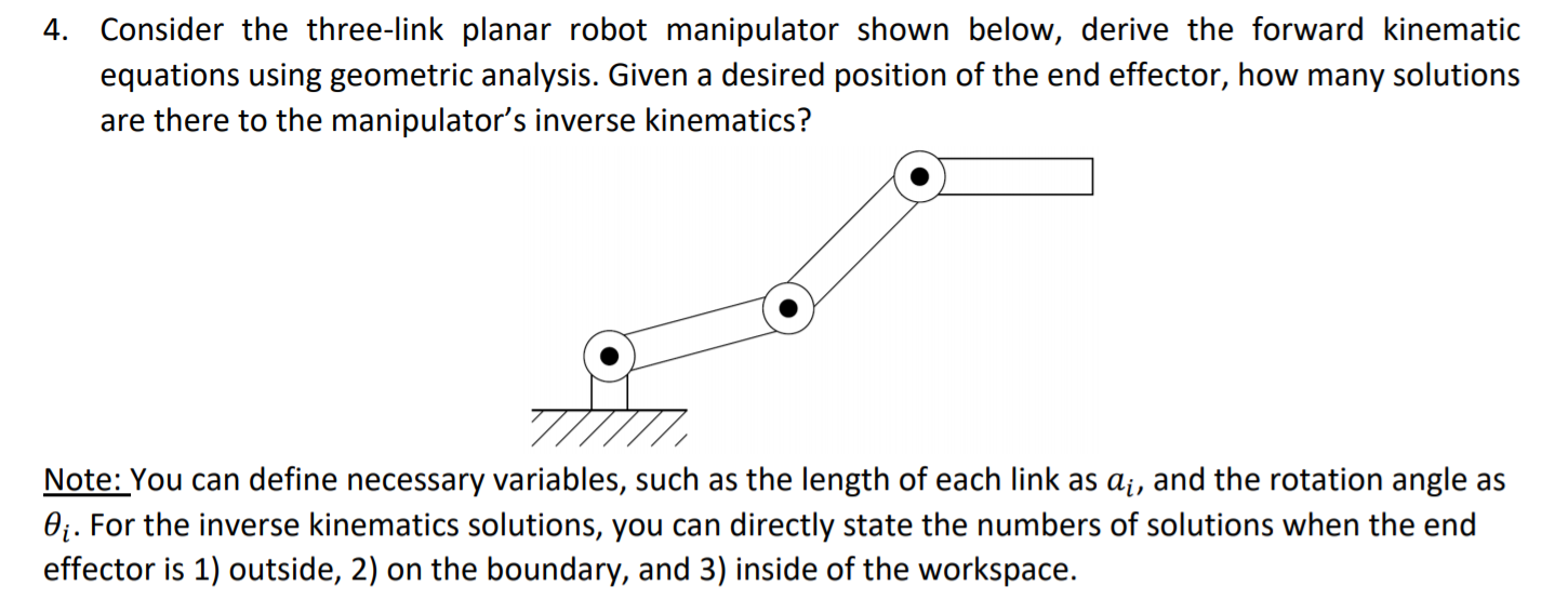 Solved 4. Consider the three-link planar robot manipulator | Chegg.com