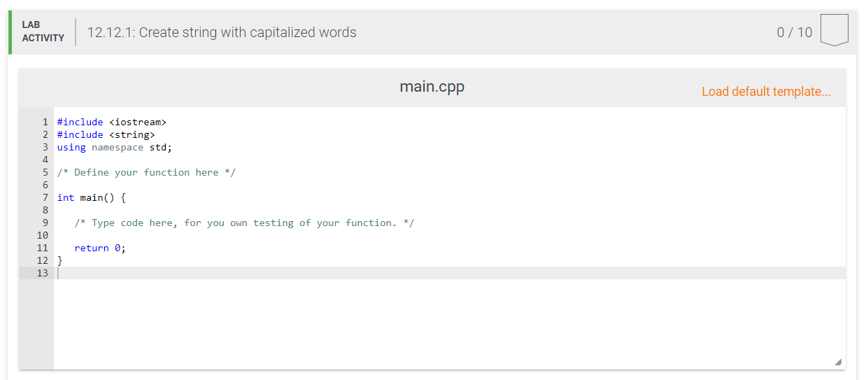 Solved 12.12 Create string with capitalized words Write a | Chegg.com