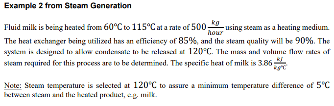 Solved Example 2 from Steam Generation kg Fluid milk is | Chegg.com