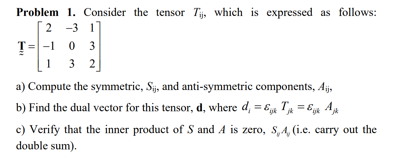 Solved Problem 1. Consider the tensor Tij, which is | Chegg.com