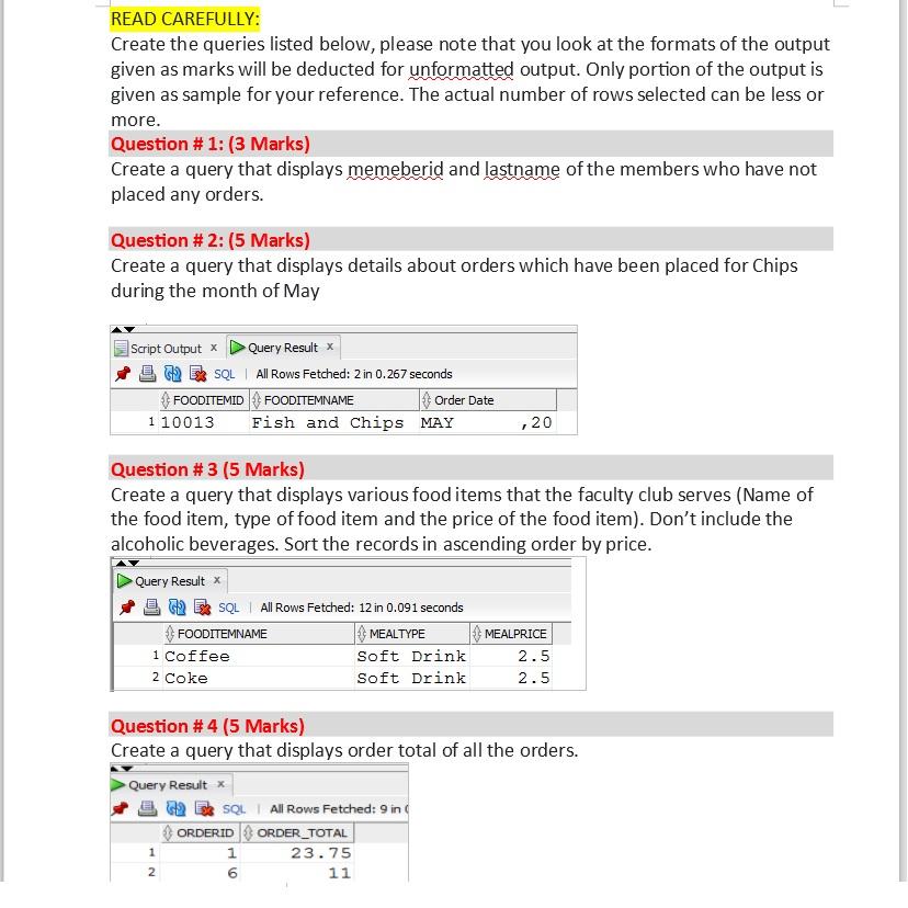 Solved Open the script file Assignment3.sql to create the | Chegg.com