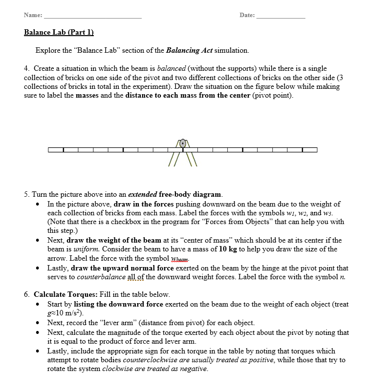 Solved Name: Date: Balance Lab (Part 1) Explore the "Balance | Chegg.com