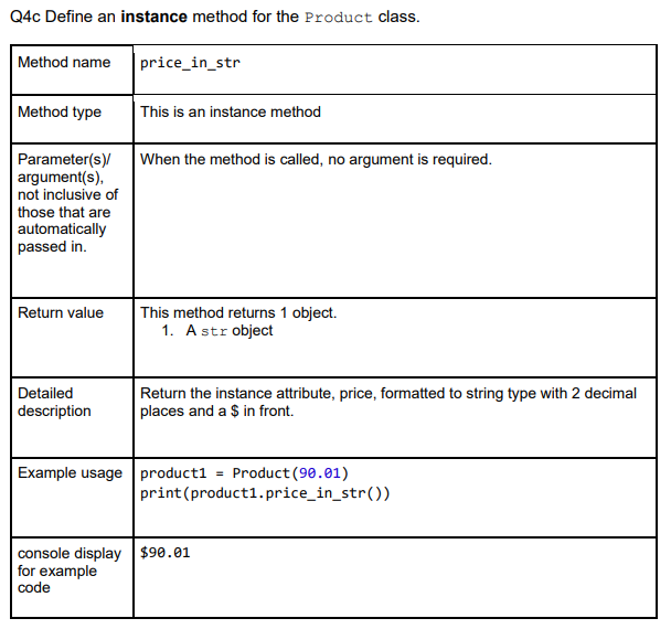 Solved Q4a Write a class that fulfils the following | Chegg.com