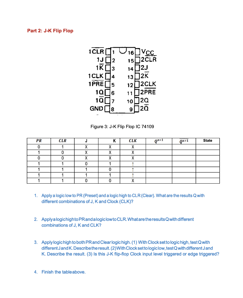 Solved Part 2: J-K Flip Flop 1K3 142J 1CLK4 132K 5 1202CLK | Chegg.com