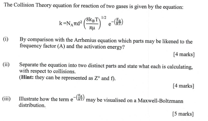 Solved The Collision Theory equation for reaction of two | Chegg.com