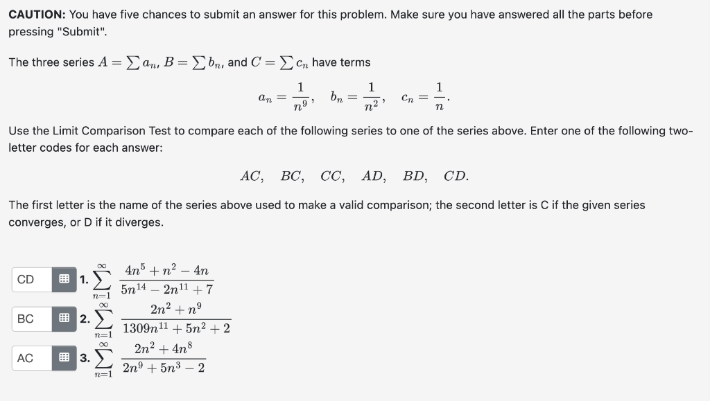 Solved CAUTION: You have five chances to submit an answer | Chegg.com