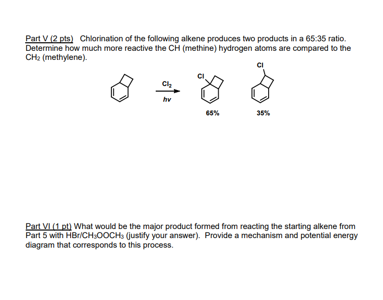 Solved Part 1 (2 pts) Chlorination of the following alkene | Chegg.com