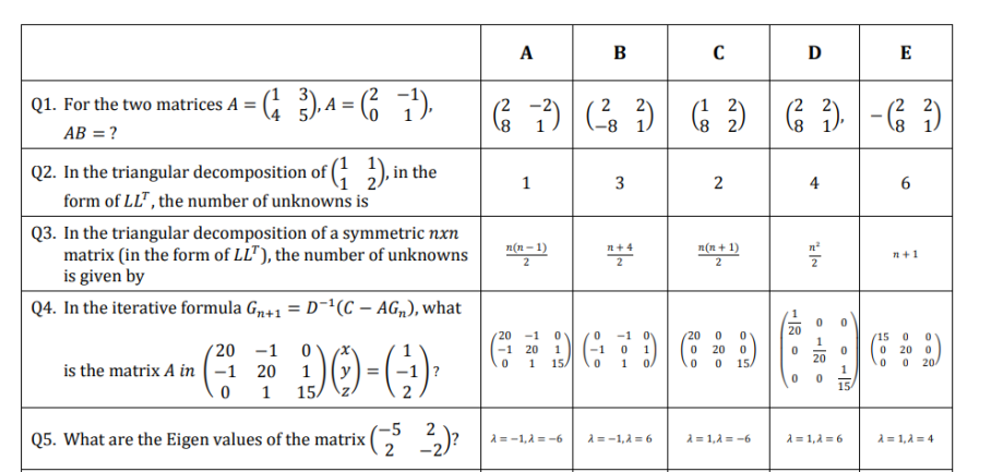 Solved A B с D E A= (a 3) (*: 3) (2) ( 1), - ) -|(2 3 ( 1 8 | Chegg.com
