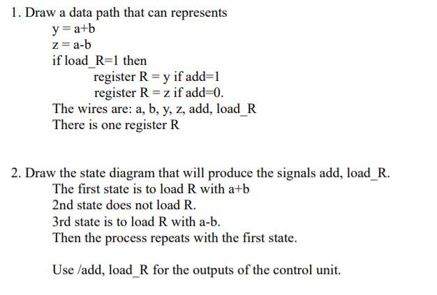 Solved 1. Draw a data path that can represents y=a+b z=a-b | Chegg.com