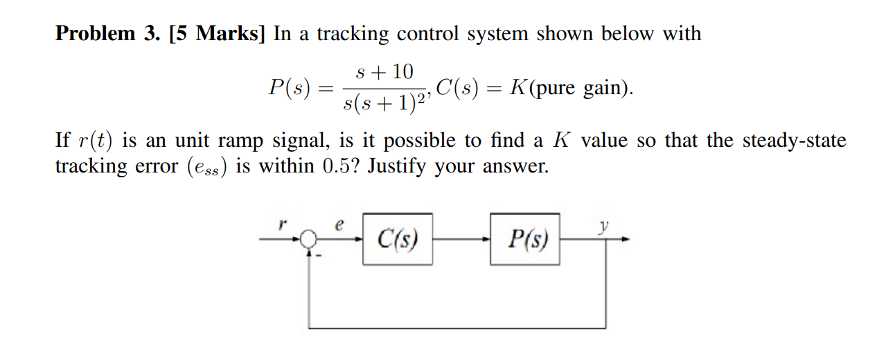 Solved Problem 3. [5 Marks] In a tracking control system | Chegg.com