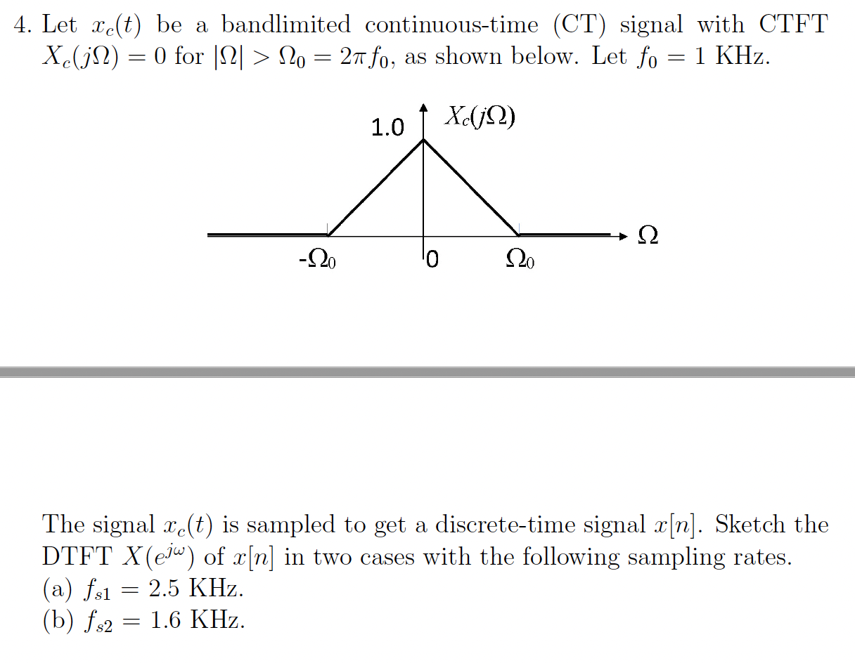Solved 4. Let xc(t) be a bandlimited continuous-time (CT) | Chegg.com