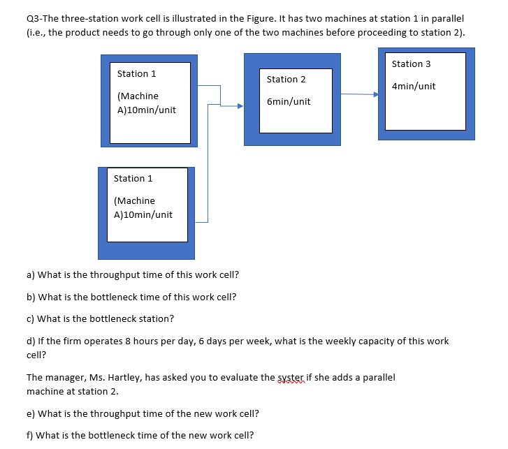 Solved Q3-The three-station work cell is illustrated in the | Chegg.com