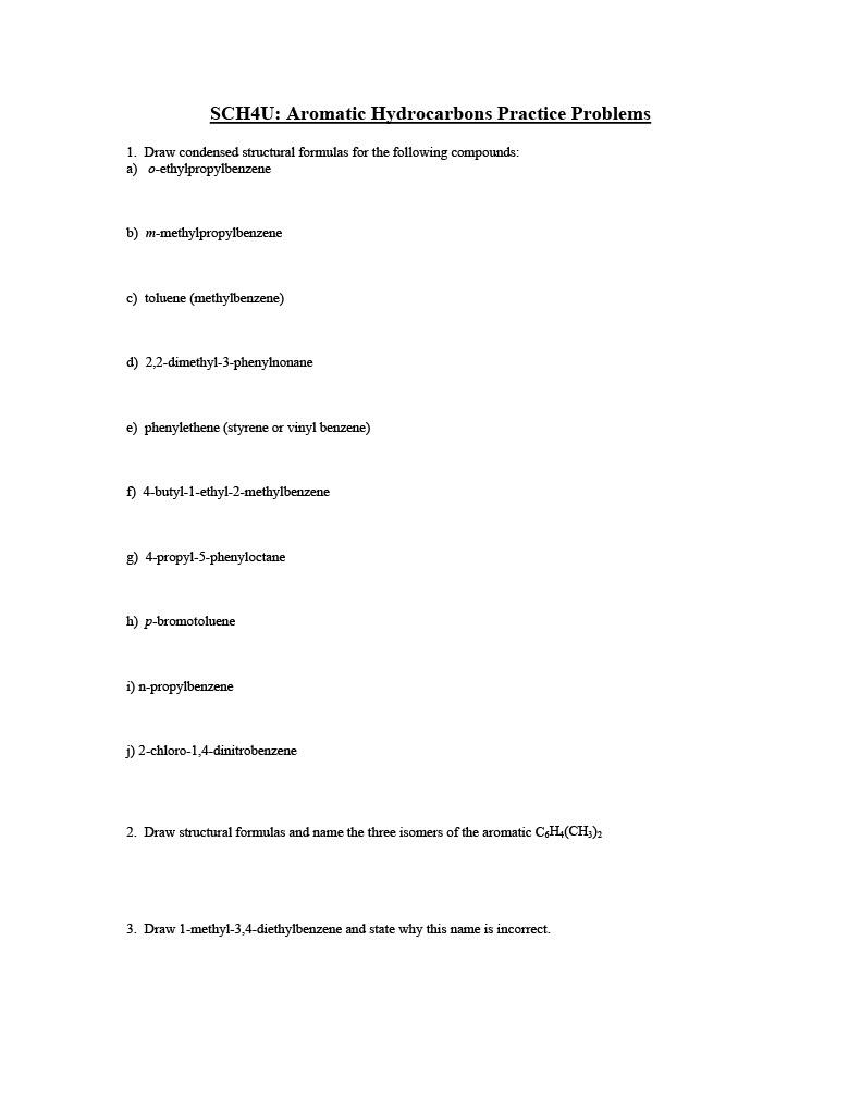 Solved SCH4U: Aromatic Hydrocarbons Practice Problems 1. | Chegg.com