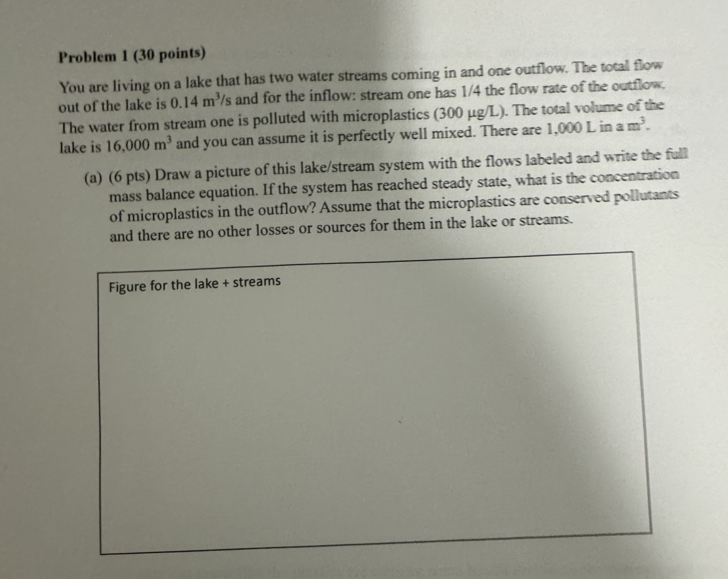 Solved Problem 1 (30 points) You are living on a lake that | Chegg.com