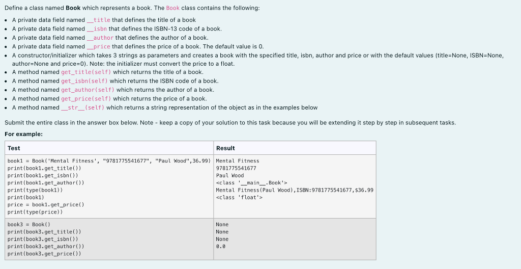 Solved Define a class named Book which represents a book. | Chegg.com