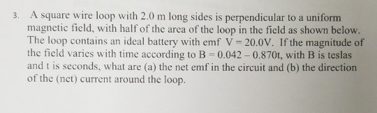 Solved A square wire loop with 2.0 m long sides is | Chegg.com