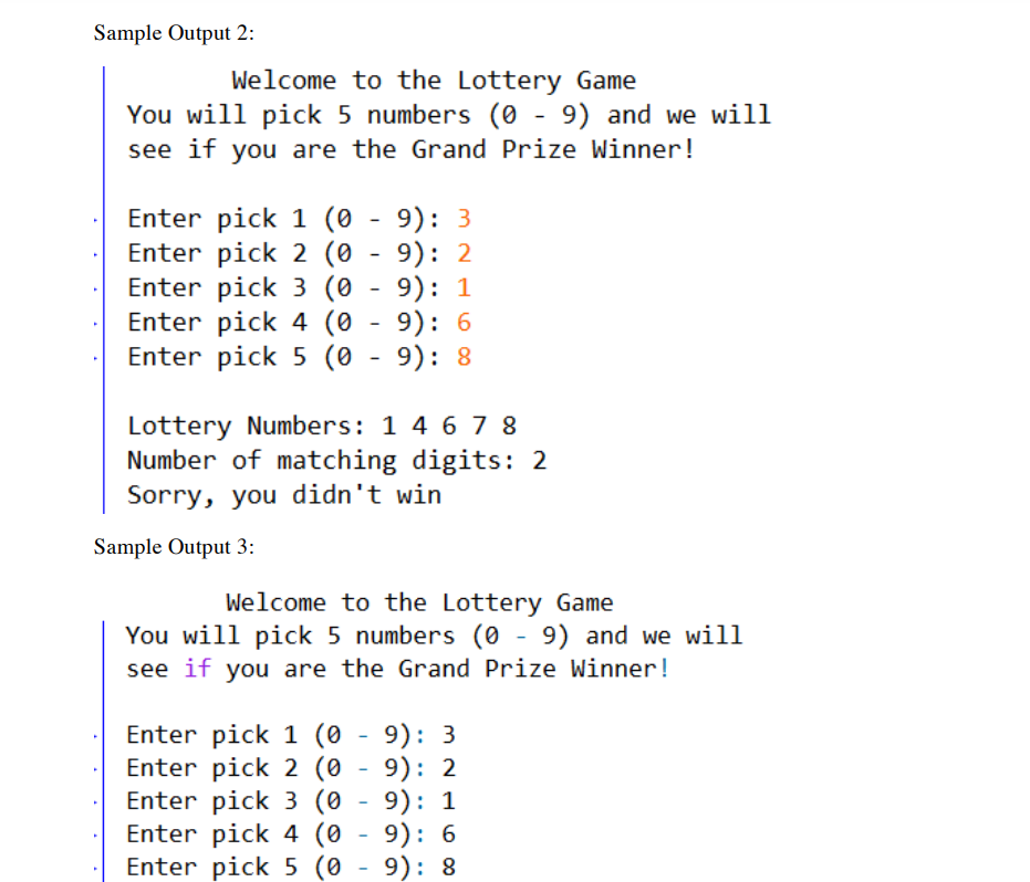 Solved Lottery Game You will use what you have learned from | Chegg.com