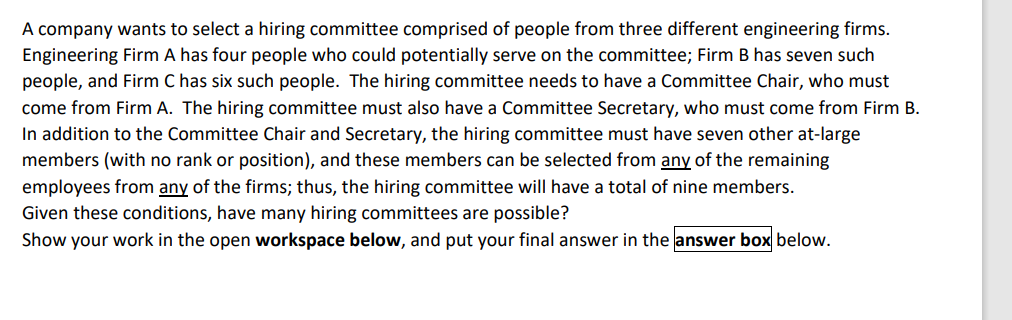 Solved A company wants to select a hiring committee | Chegg.com