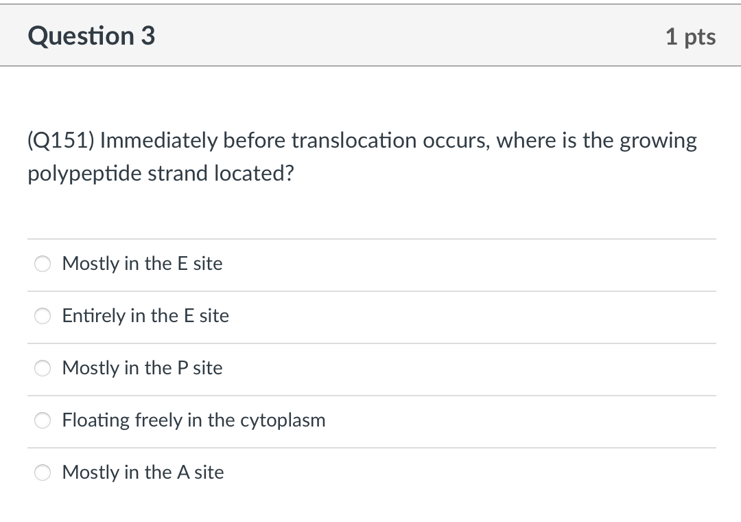 (Q151) Immediately before translocation occurs, where | Chegg.com