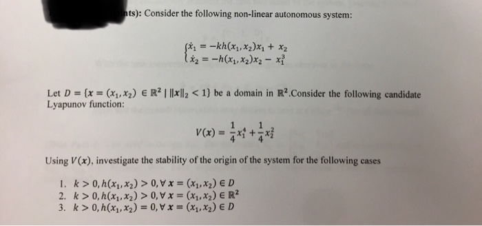 Solved ts): Consider the following non-linear autonomous | Chegg.com