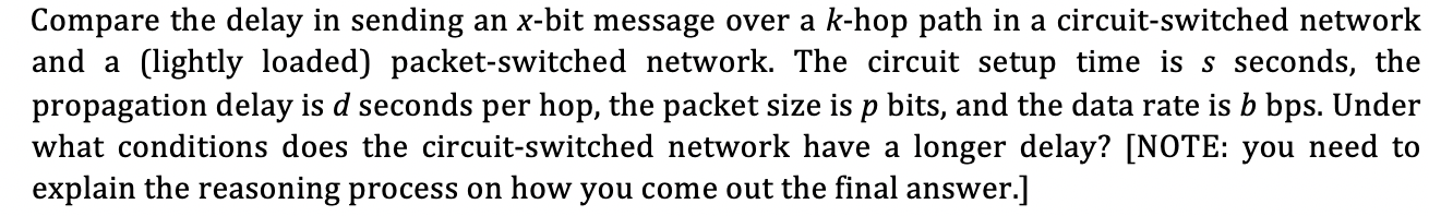 Solved Compare the delay in sending an x-bit message over a | Chegg.com