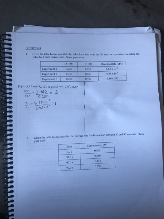 Solved QUESTIONS 1. Given the table below, calculate the | Chegg.com