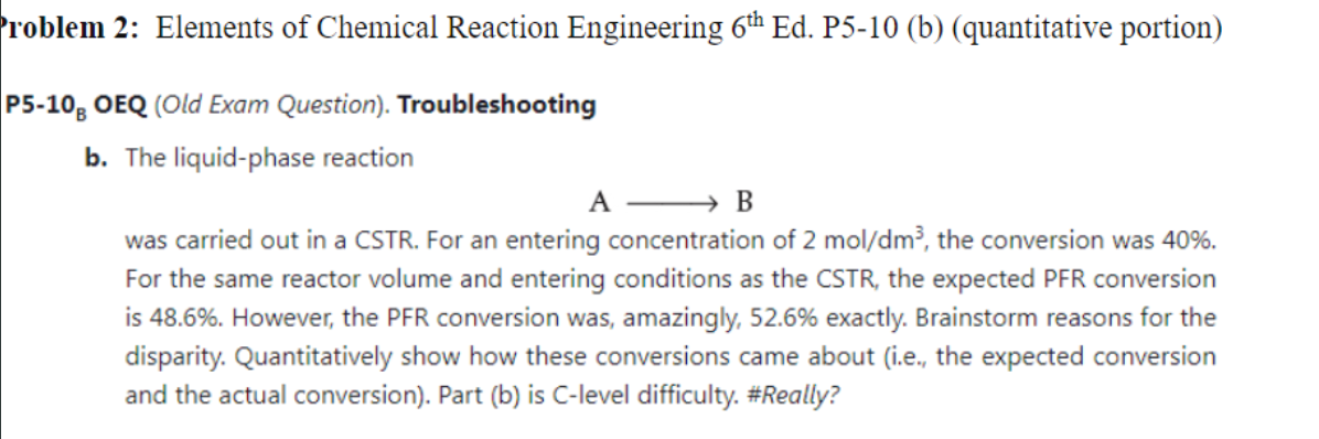 Solved Problem 2: Elements of Chemical Reaction Engineering | Chegg.com