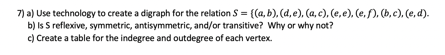 Solved 7) a) Use technology to create a digraph for the | Chegg.com