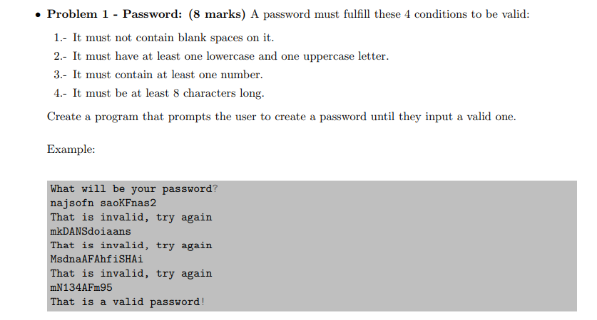Solved Problem 1 Password 8 Marks A Password Must 