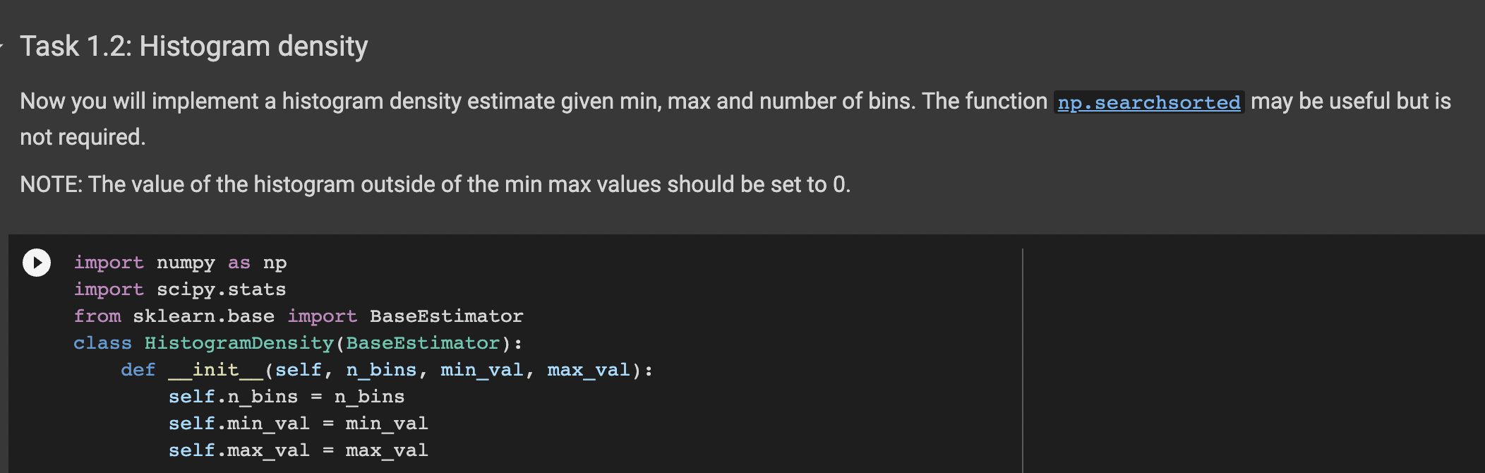 Task 1.2: Histogram density Now you will implement a | Chegg.com