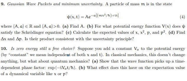 Solved 9. Gaussian Wave Packets and minimum uncertainty. A | Chegg.com