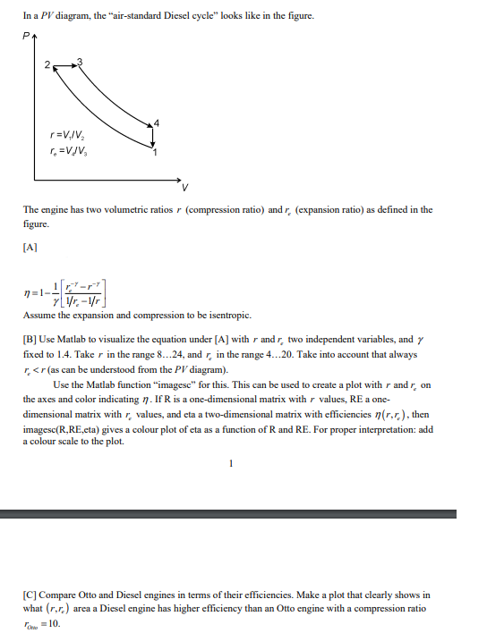 In a PV diagram, the "air-standard Diesel cycle" | Chegg.com