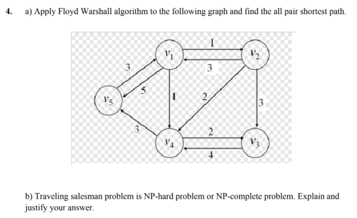 Solved 4. a) Apply Floyd Warshall algorithm to the following | Chegg.com