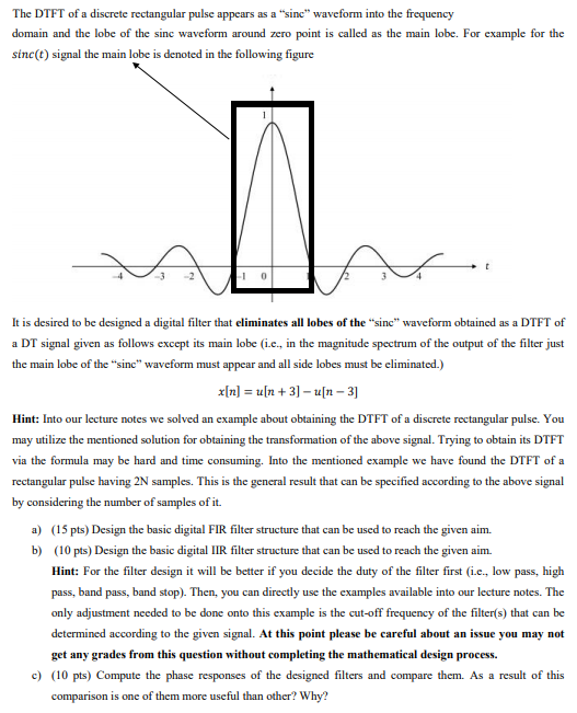The DTFT of a discrete rectangular pulse appears as a | Chegg.com