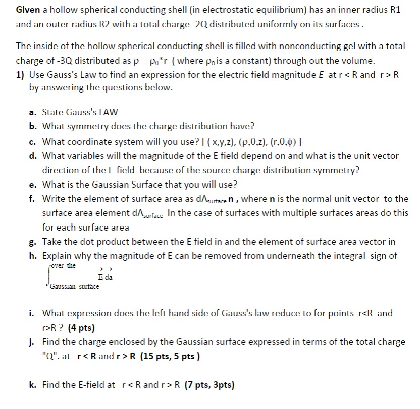 Solved Given a hollow spherical conducting shell (in | Chegg.com