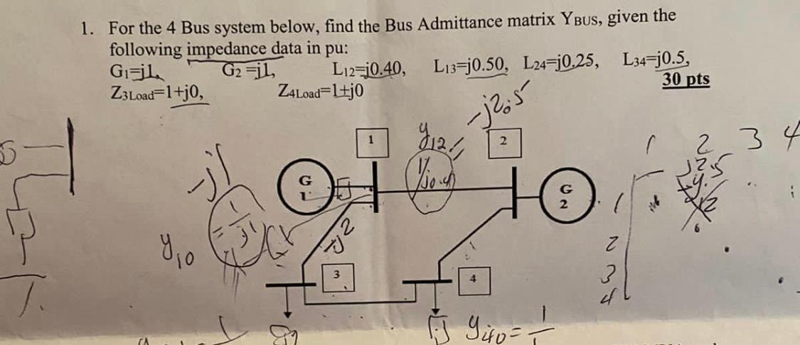 Solved 1. For the 4 Bus system below, find the Bus | Chegg.com
