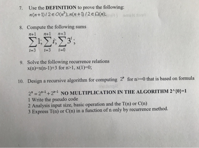 Solved Use the DEFINITION to prove the following: n(n+1) / 2 | Chegg.com