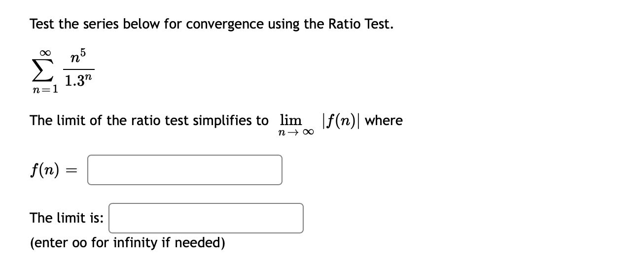 Solved Test the series below for convergence using the Ratio | Chegg.com