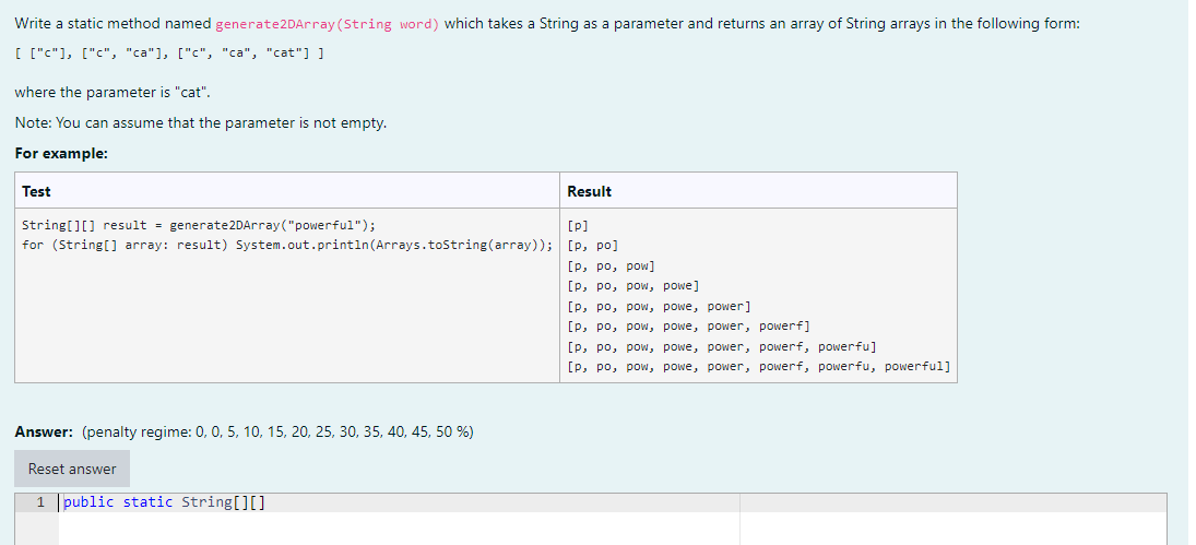Solved Write a static method named generate2DArray (String | Chegg.com