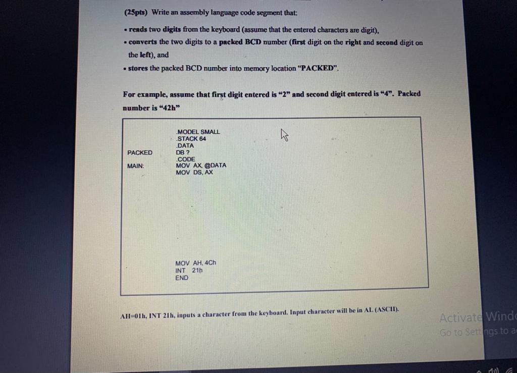 Solved (25pts) Write an assembly language code segment that: | Chegg.com