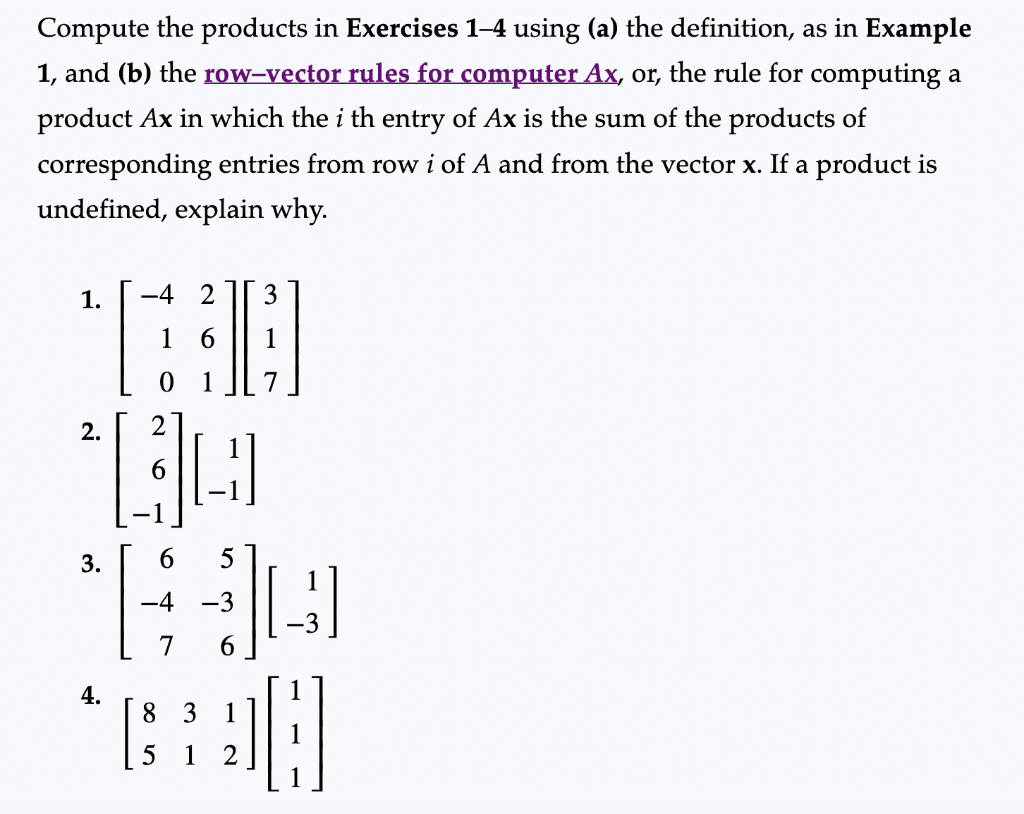 Solved Compute the products in Exercises 1-4 using (a) the | Chegg.com
