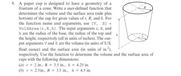 Solved 9. A paper cup is designed to have a geometry of a | Chegg.com