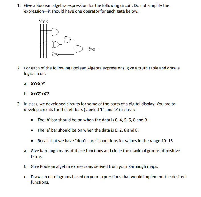 Solved 1. Give a Boolean algebra expression for the | Chegg.com