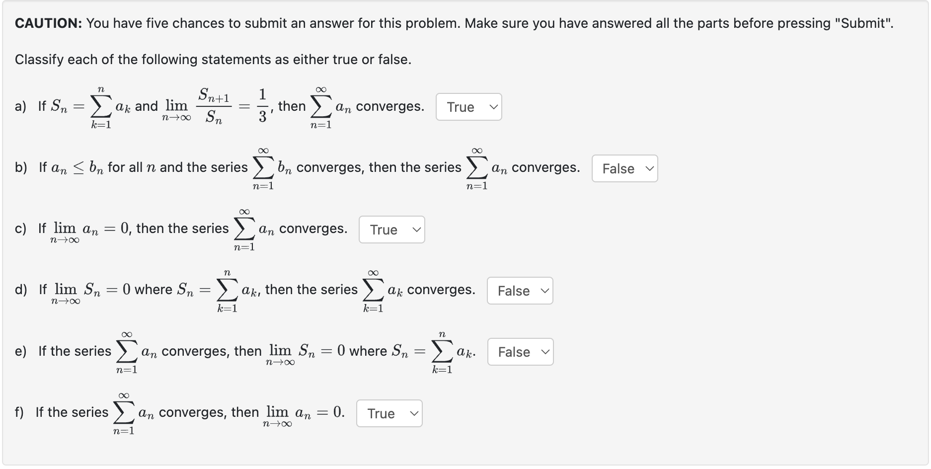 Solved CAUTION: You have five chances to submit an answer | Chegg.com