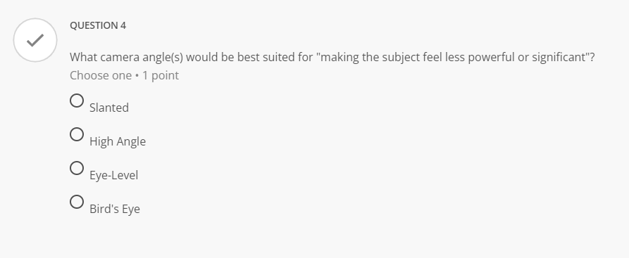 Solved QUESTION 4 What camera angle(s) would be best suited | Chegg.com Solved QUESTION 4 What camera angle(s) would be best suited | Chegg.com