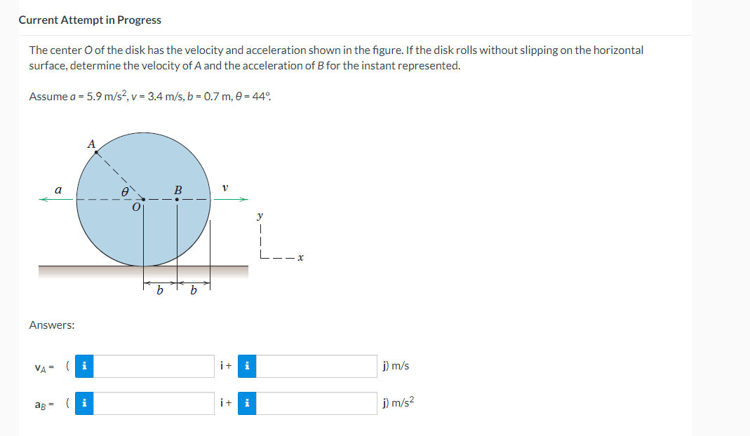 Solved Current Attempt in ProgressThe center O ﻿of the disk | Chegg.com