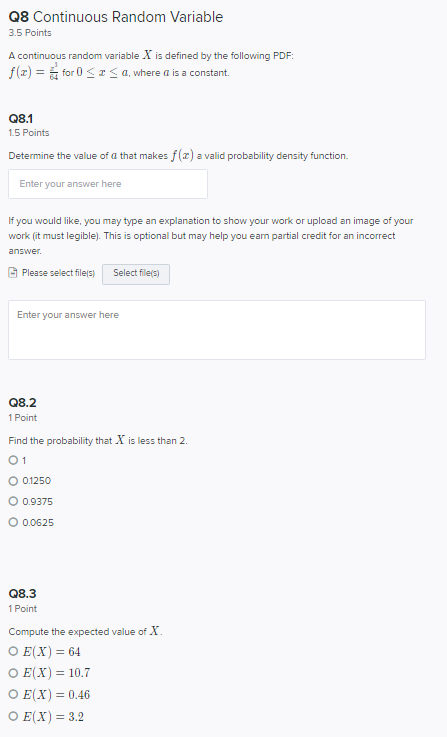 Solved Q8 Continuous Random Variable 3.5 Points A continuous | Chegg.com